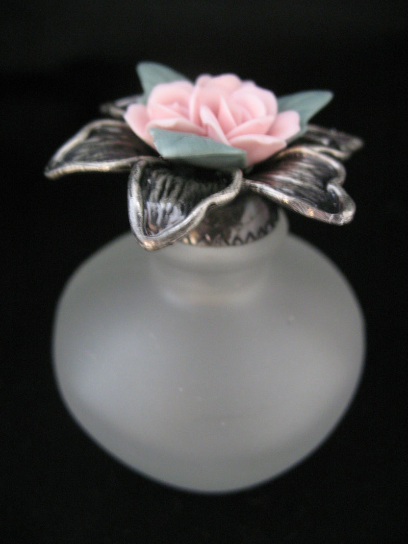 Empty GLASS BOTTLE ROSE ROSES Floral SILVER PEWTER Bottles Collectibles ...