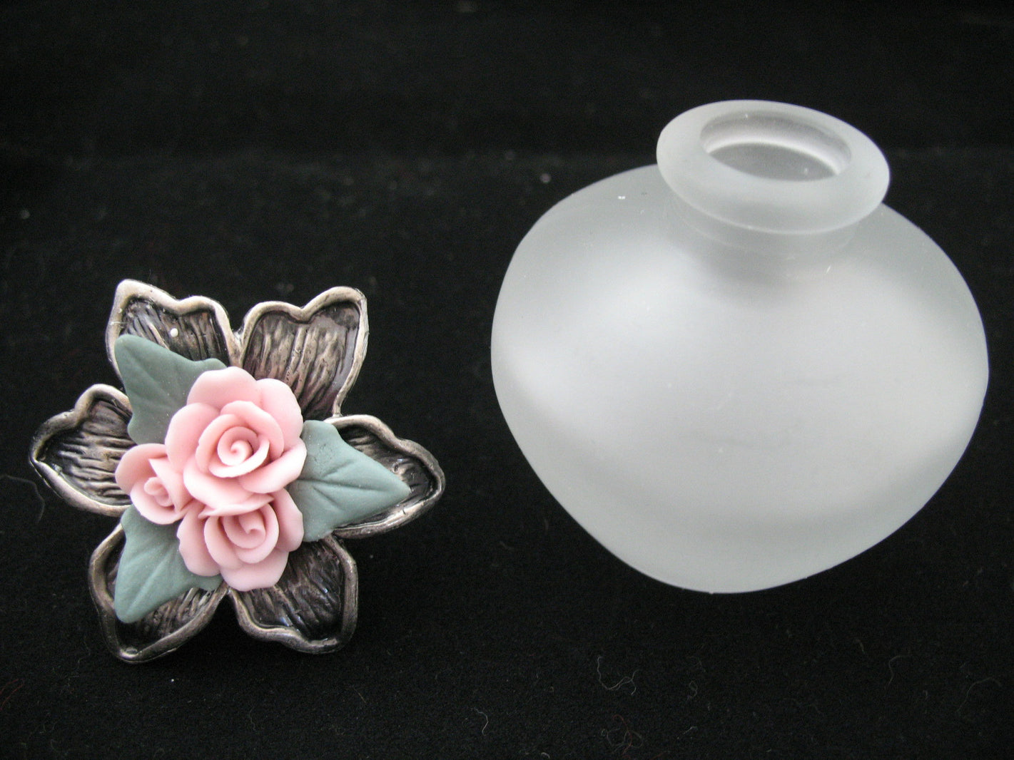 Empty GLASS BOTTLE ROSE ROSES Floral SILVER PEWTER Bottles Collectibles ...